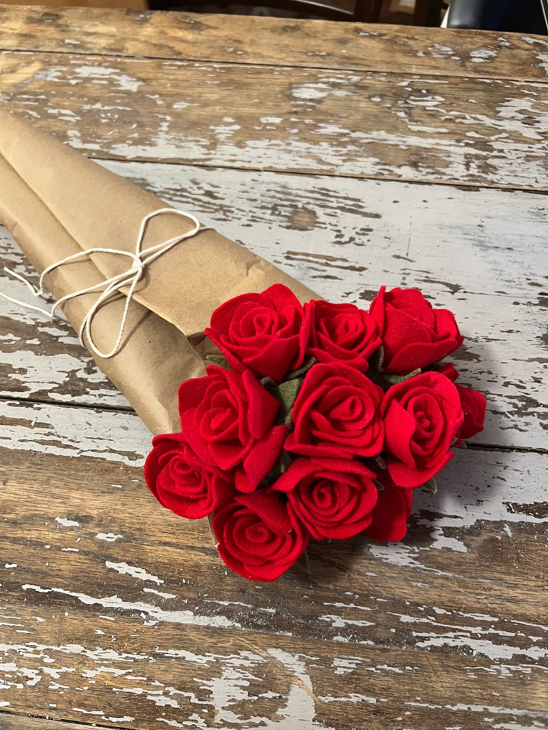 A Dozen Red Roses Valentines Day Felt Flower Bouquet, Handmade ...