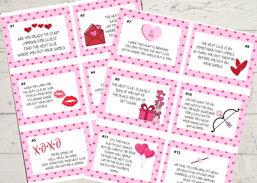 Valentine's Day Scavenger Hunt, Valentine Game, Fun at Home, Pink & Red ...