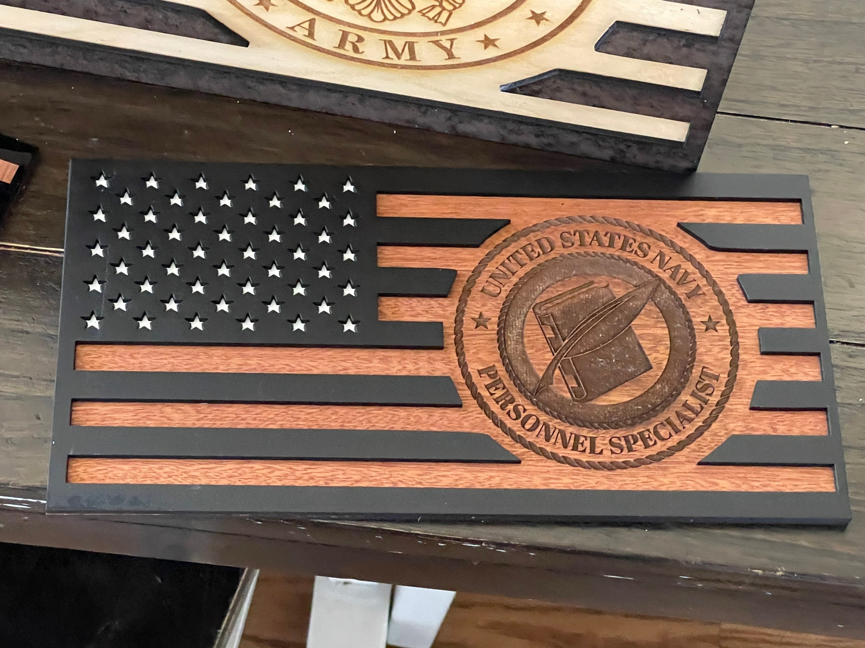 Wooden Flags Miliyary Desktop Flag, Small and Large Military Flag Two ...