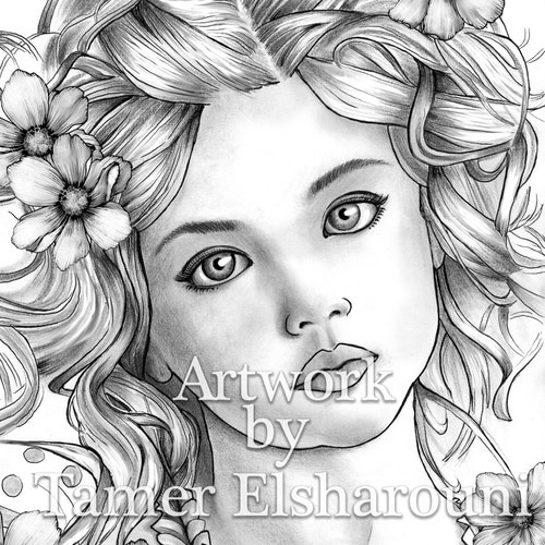 Printable Coloring Page Fantasy Floral Girl Portrait Etsy