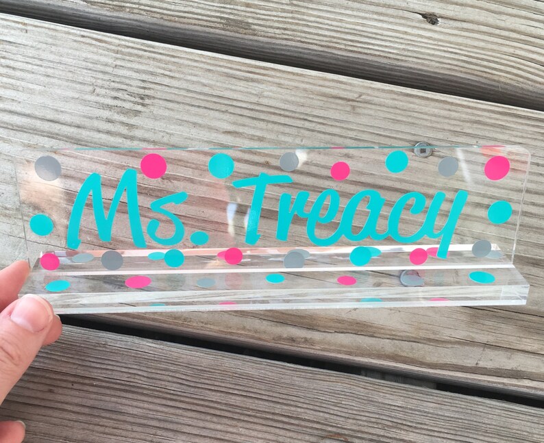 Acrylic Desk Name Plate with Stand Polka Dot Desk Plate | Etsy