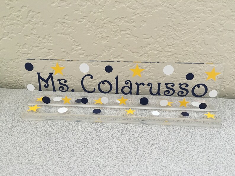 Acrylic Desk Name Plate with Stand Polka Dot Desk Plate | Etsy