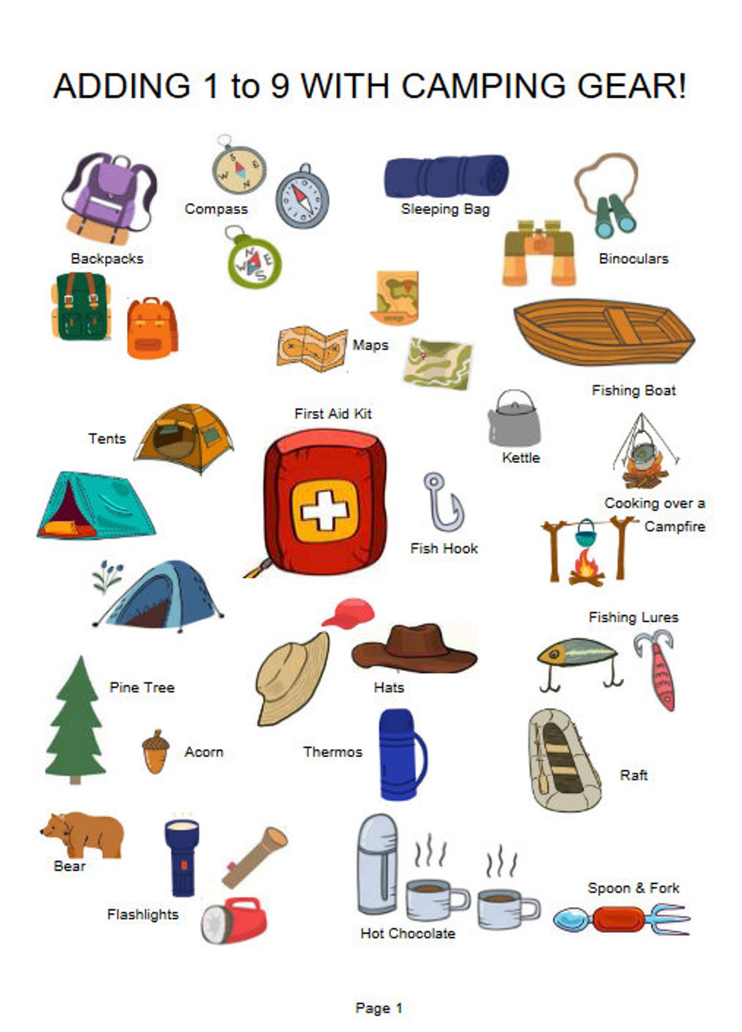 Adding Numbers 1 9 With Camping Theme Pictures - Etsy