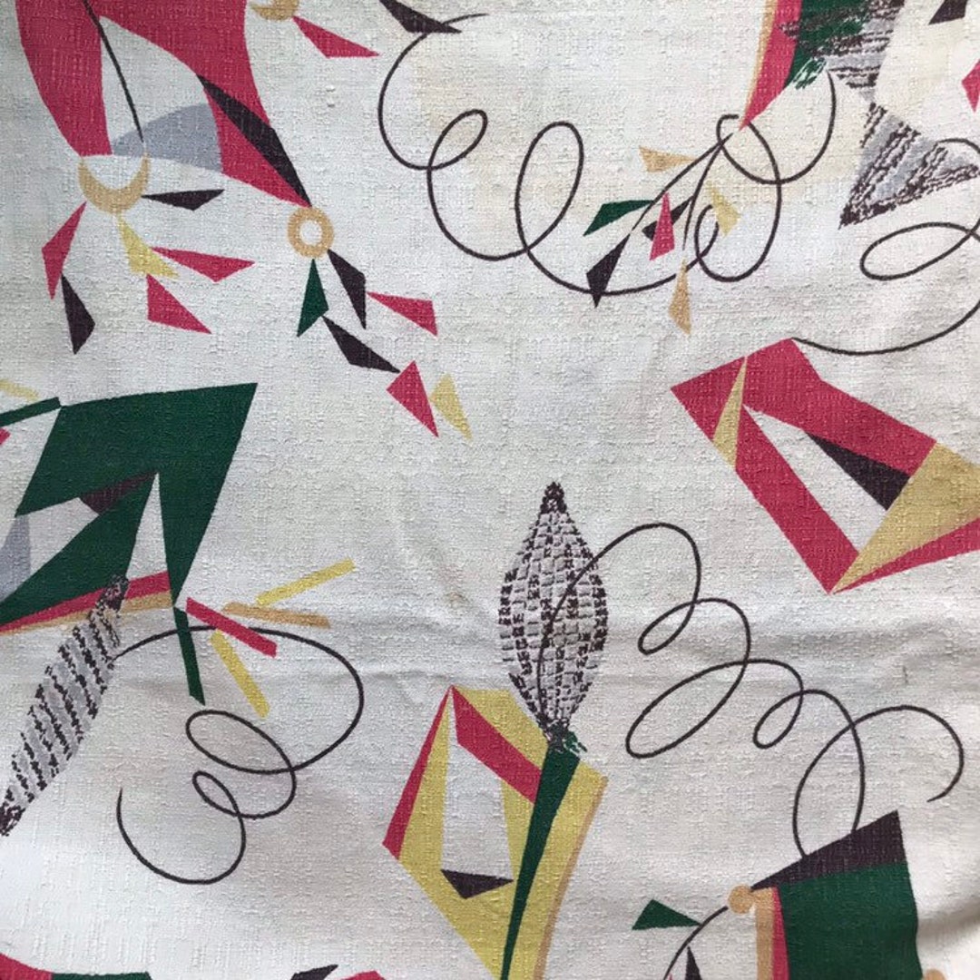 Vintage Barkcloth With Midcentury Abstract Pattern - Etsy