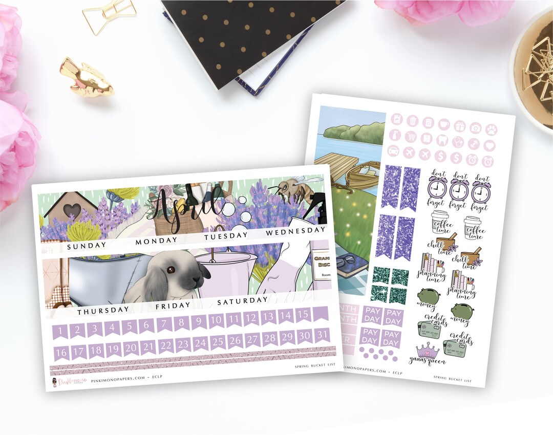 Spring Bucket List Monthly Sticker Kit, ECLP Monthly Kit, ECPP Monthly ...
