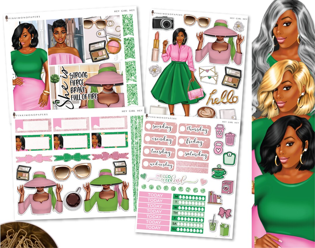 Hey Girl Hey Colorblock Girl 1 Planner Sticker Kit Diverse Options ...
