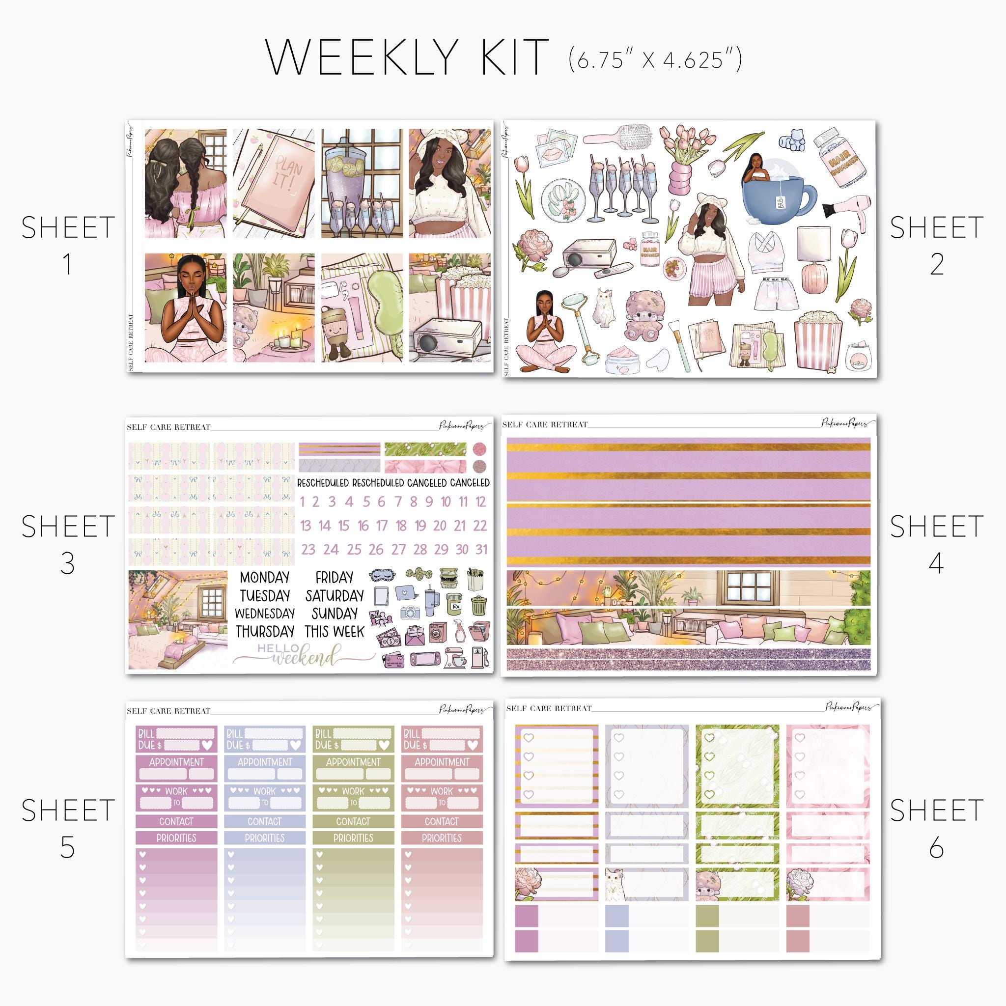 WEEKLY, MINI & TINY Planner Sticker Kits - Self Care Retreat - Planner ...