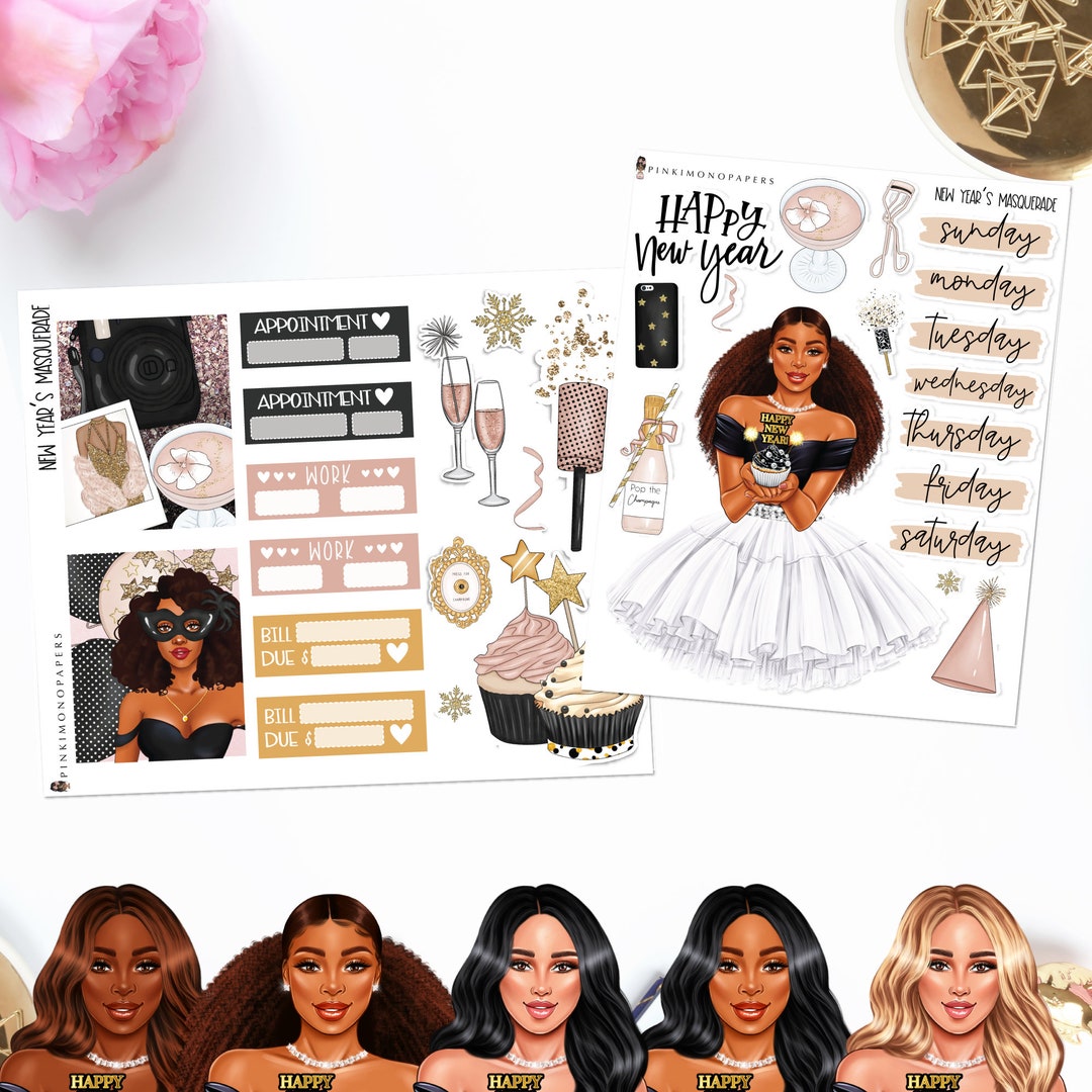New Years Masquerade - Planner Sticker Kit | Diverse Options Offered ...