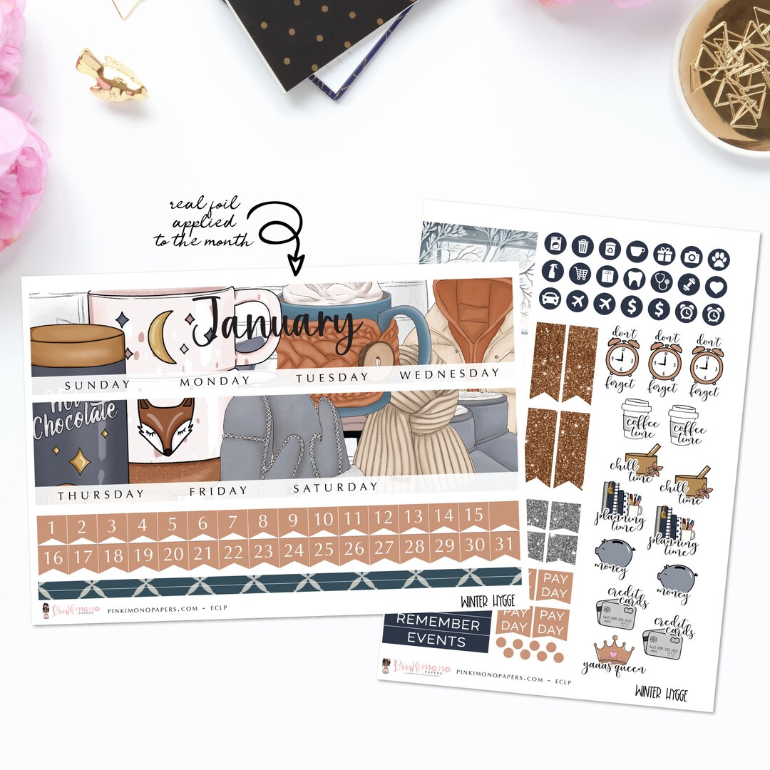 Winter Hygge - Monthly Sticker Kit, ECLP Monthly Kit, ECPP Monthly Kit ...