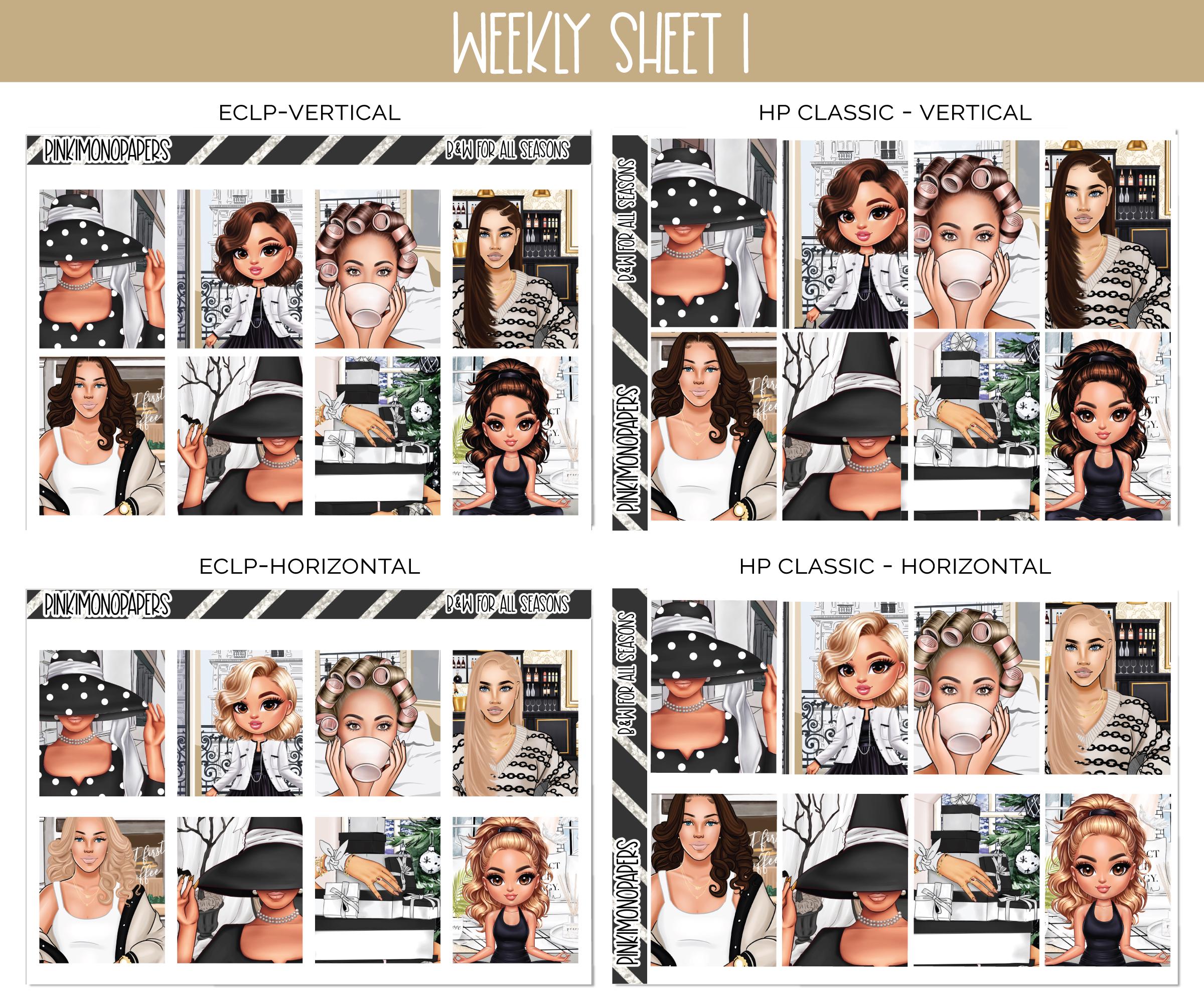 Weekly Sticker Kit - B&W for All Seasons - ECLP Sticker Kit, Happy ...