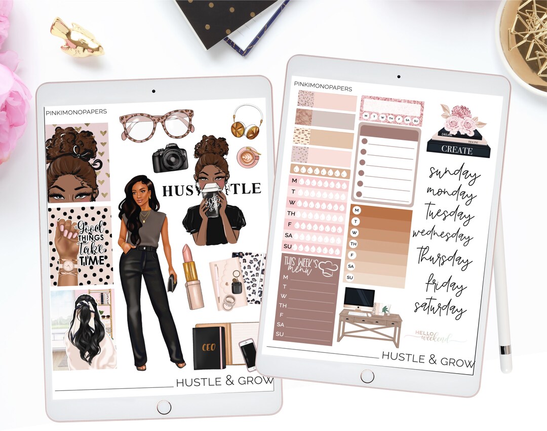 Hustle & Grow - Digital Stickers for Goodnotes, Planner Sticker Kit ...