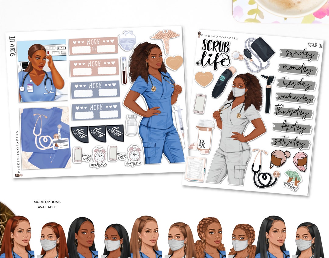 Scrub Life - Planner Sticker Kit | Health Care Stickers | Diverse ...