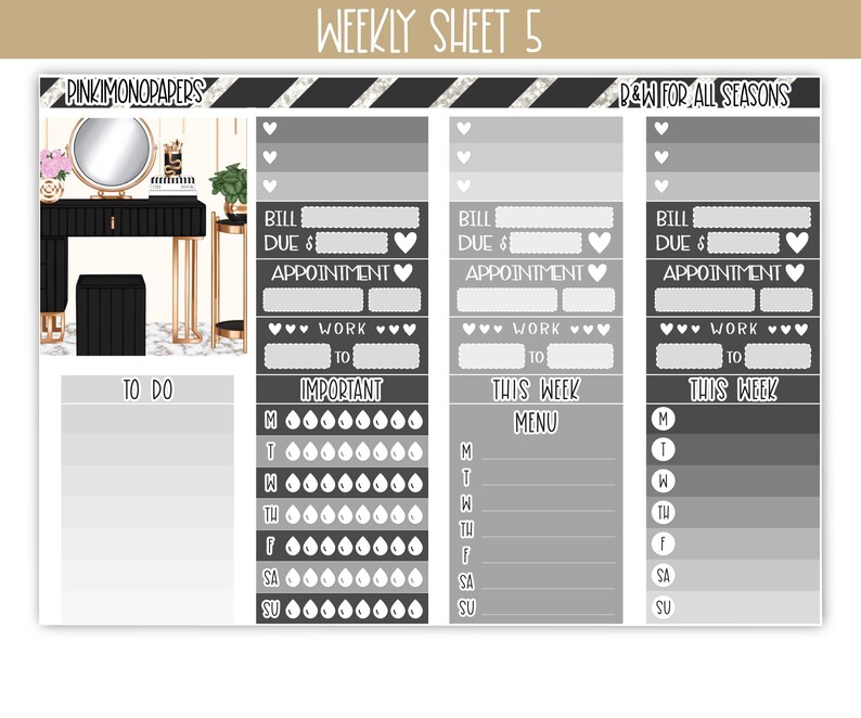 Weekly Sticker Kit - B&W for All Seasons - ECLP Sticker Kit, Happy ...