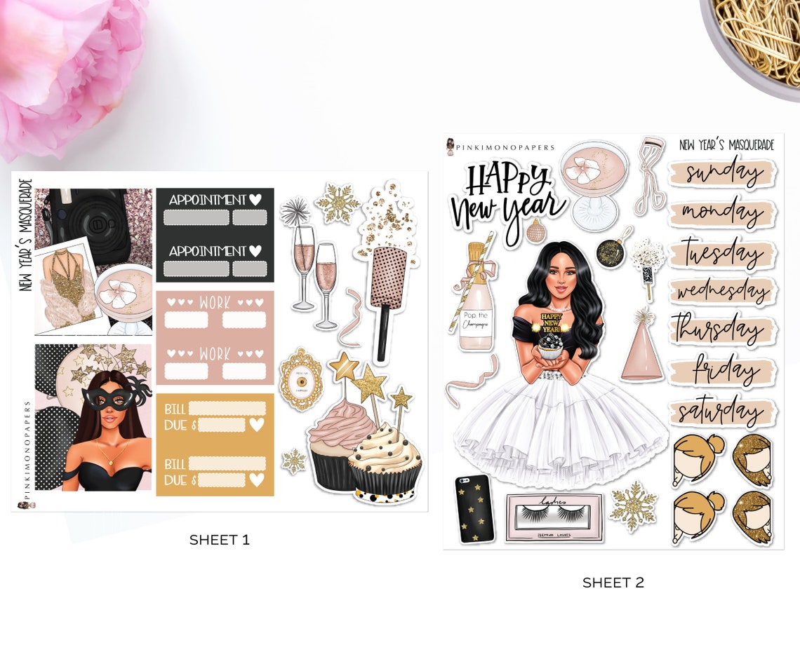 New Years Masquerade - Planner Sticker Kit | Diverse Options Offered ...