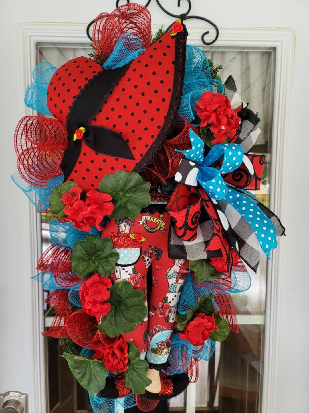 Pinup Girl Wreath, Geranium Wreath, Sun Hat Wreath, Gardening Girl ...