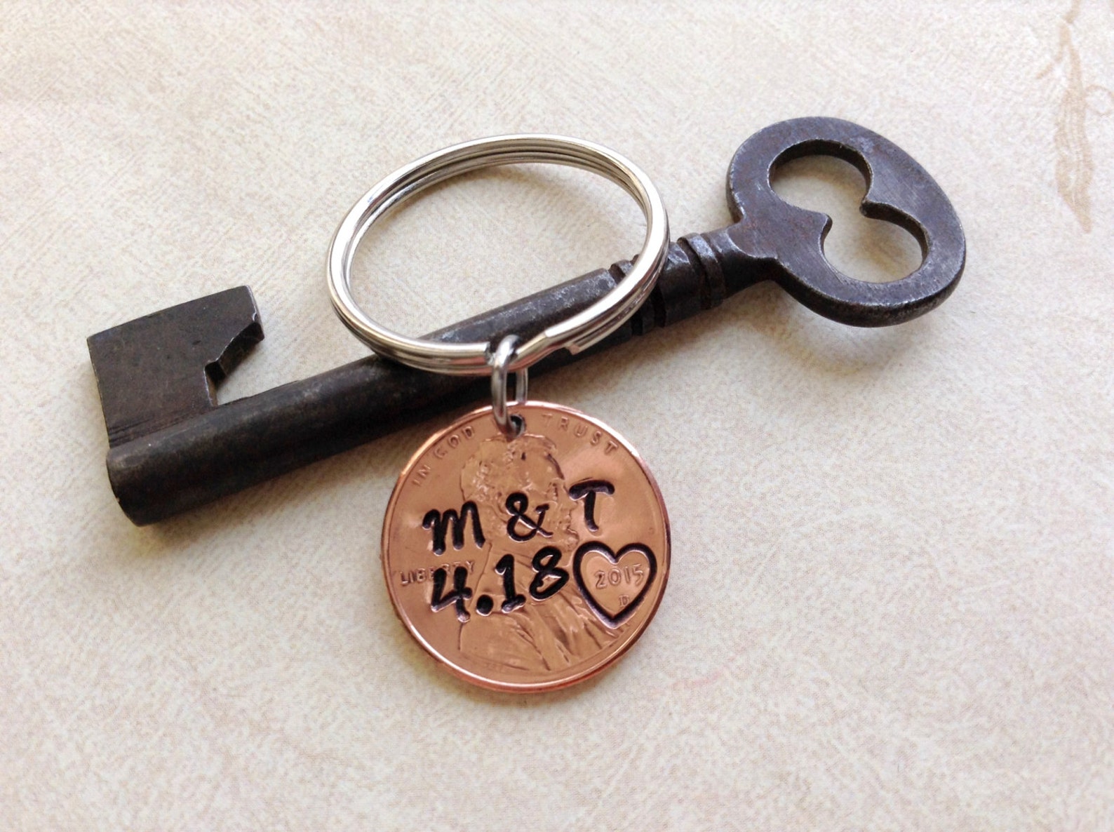 Personalized 1 Year Anniversary Keychain/ 2024 Hand Stamped Penny ...