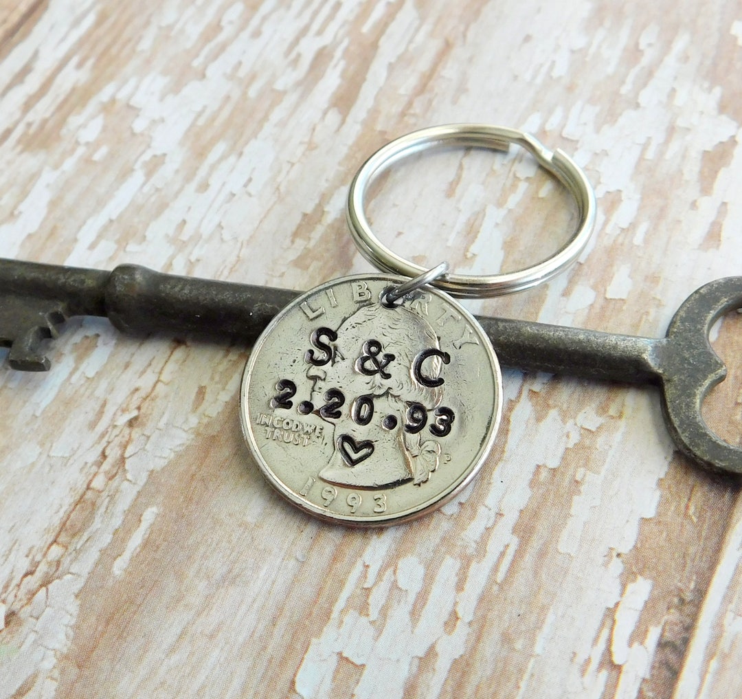 25 Year Anniversary Keychain / 1998 Quarter Keychain / Minimalist ...
