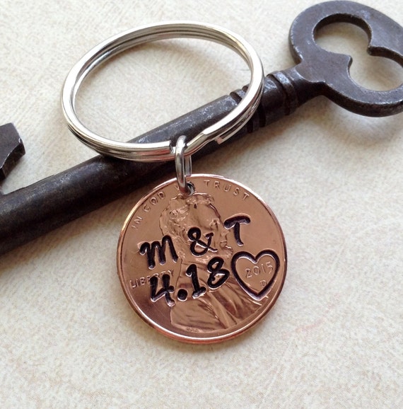 Personalized 1 Year Anniversary Keychain/ Hand Stamped Penny/ | Etsy