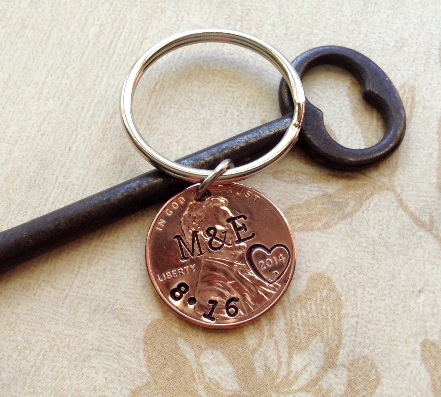 Personalized 1 Year Anniversary Key Chain/ Hand Stamped Penny/ | Etsy