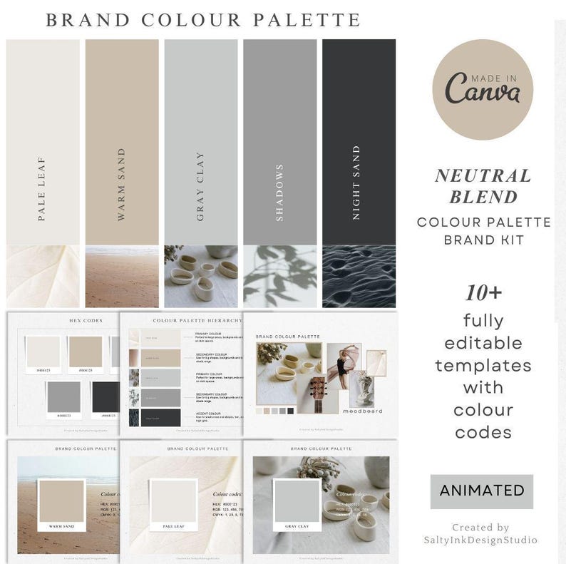 Neutral Color Palette Brand Kit | Canva Editable Templates (digital ...