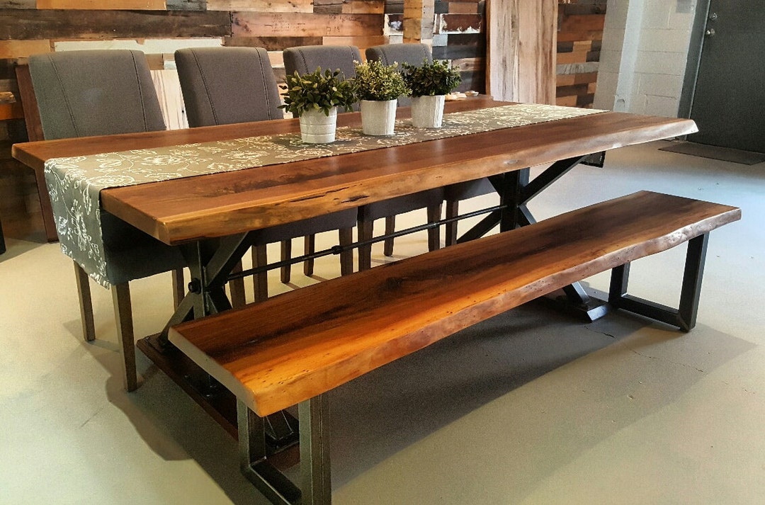 Inudustrial Steel X-base Live Edge Walnut Dining Table - Etsy