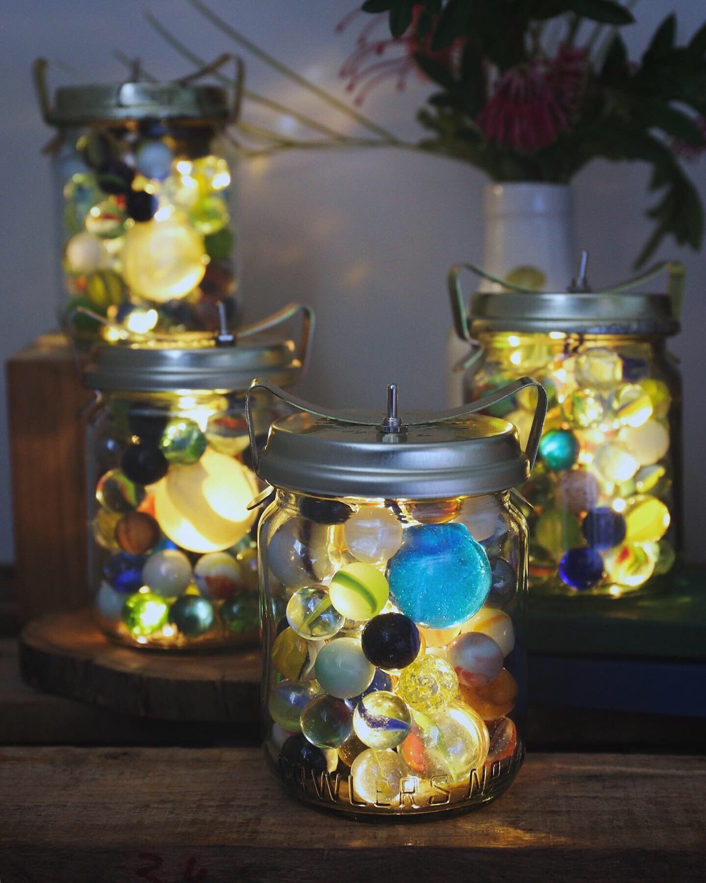 Vintage Marbles Jar Lamp Reclaimed Mason Jar Lantern LED - Etsy
