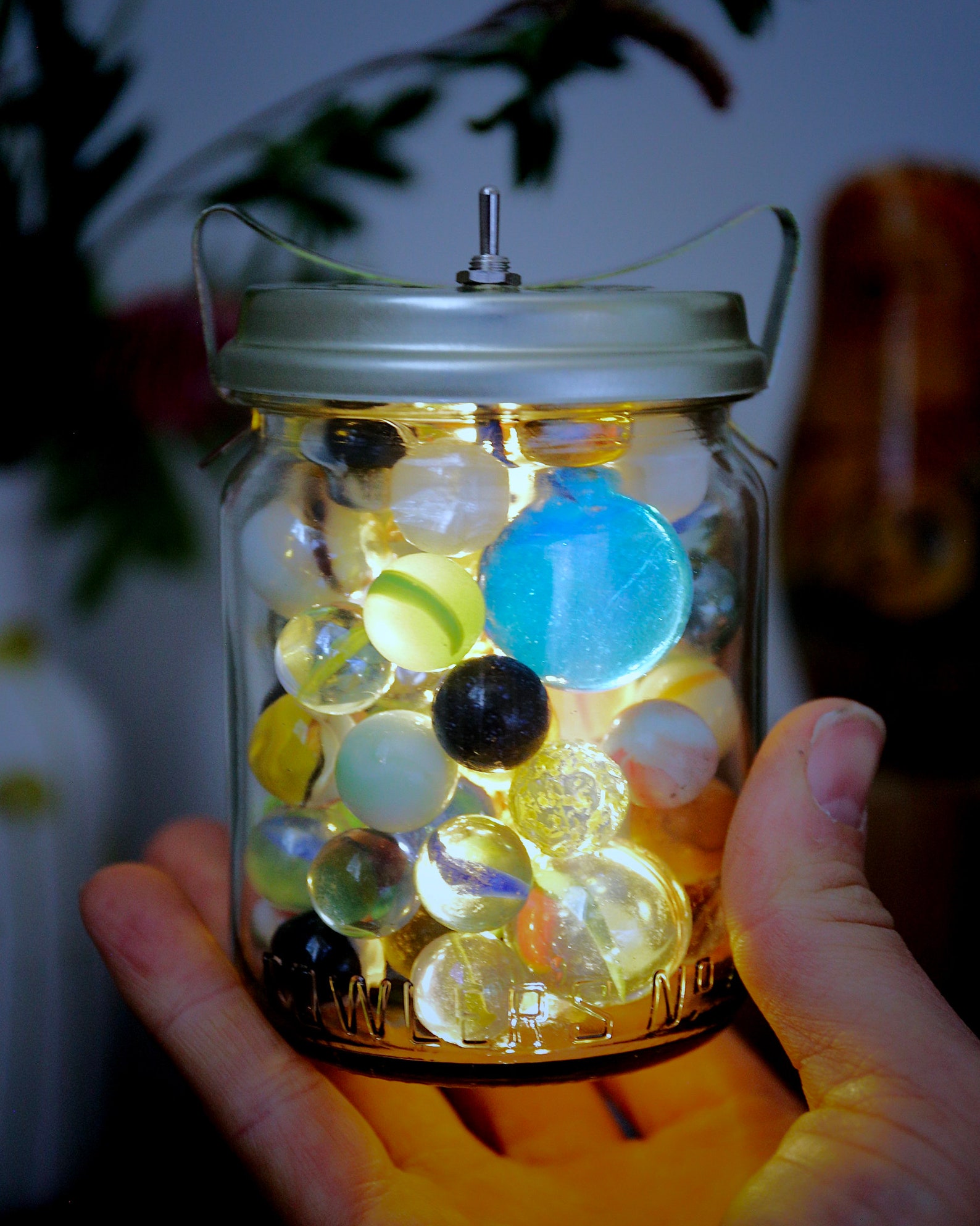 Vintage Marbles Jar Lamp Reclaimed Mason Jar Lantern LED - Etsy