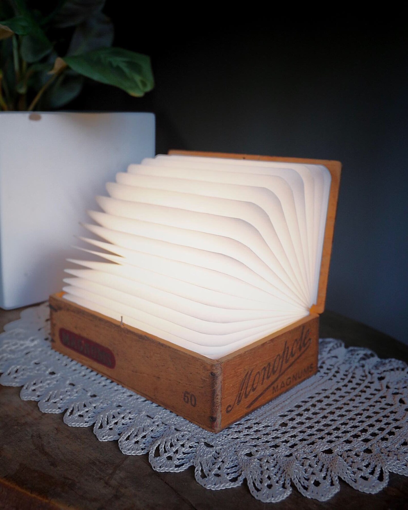 Rustic Timber Cigar Box Lamp, Portable Rechargeable Night Light, Magic ...