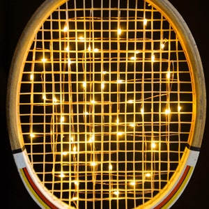 Vintage Tennis Racket Lamp, Quirky Upcycled Sports Light, LED String ...