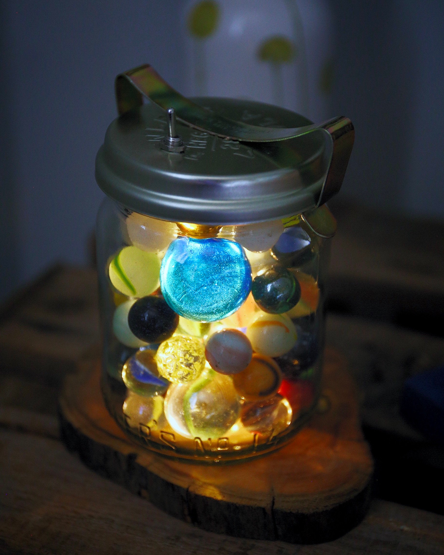 Vintage Marbles Jar Lamp Reclaimed Mason Jar Lantern LED - Etsy