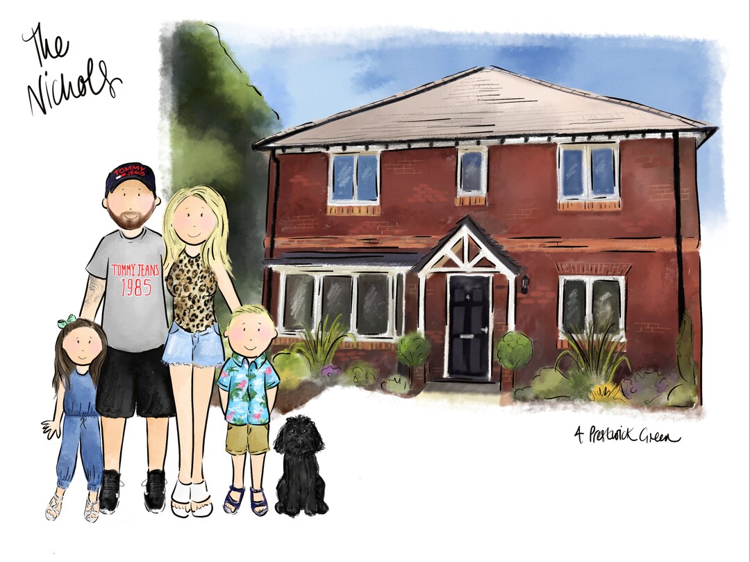 Beautifully Illustrated Custom Personalised Family & Home Portrait ...