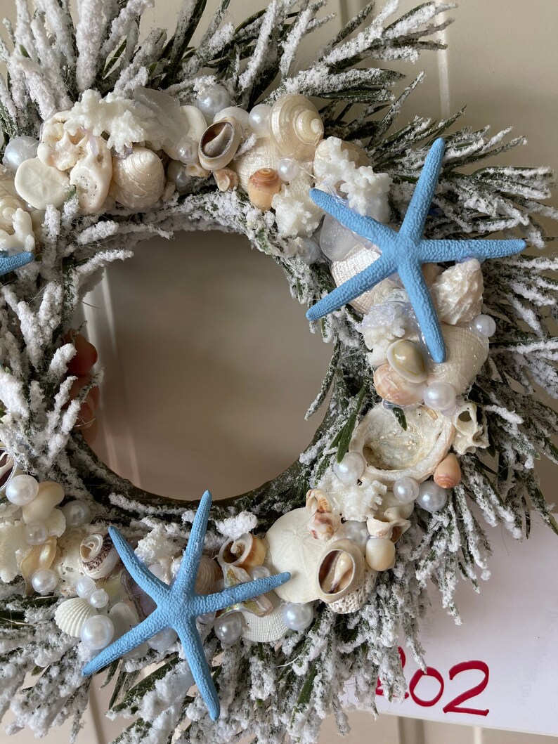Natural Flocked Sea Shell Wreath, Nautical, Coastal, Tropical, Home ...