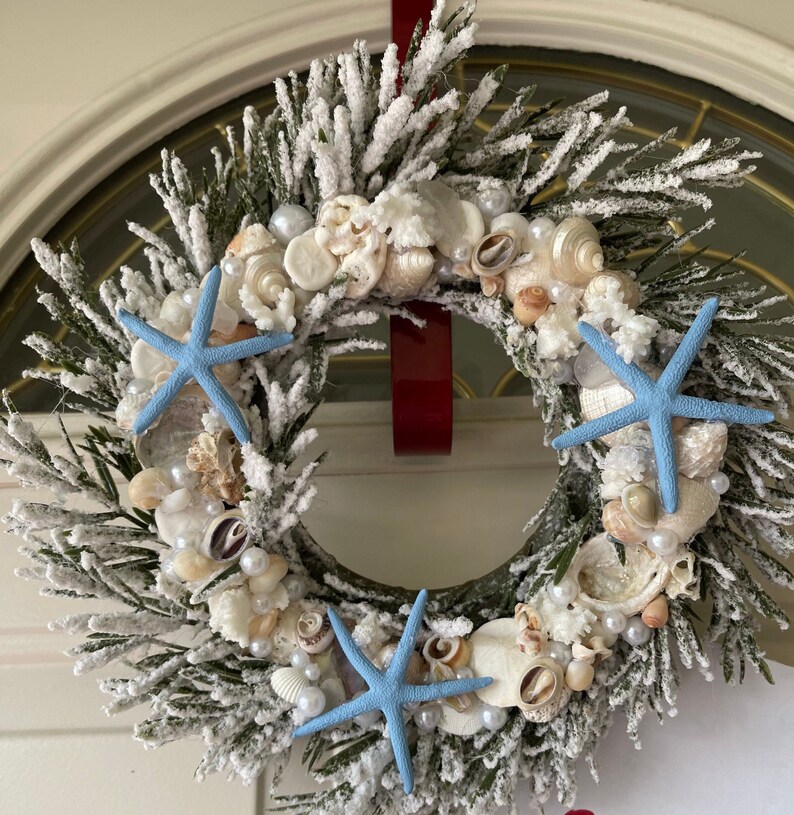Natural Flocked Sea Shell Wreath, Nautical, Coastal, Tropical, Home ...