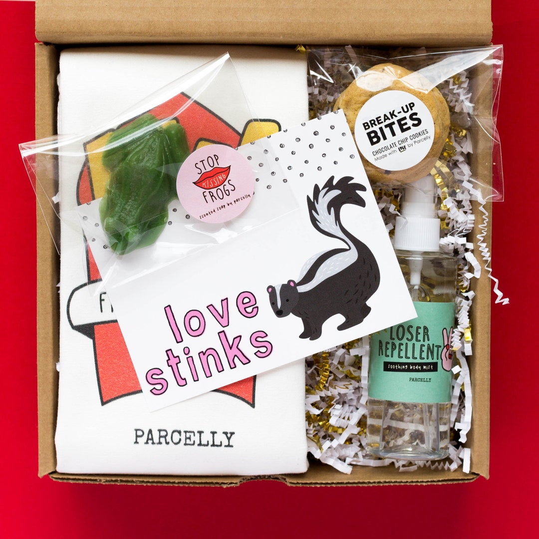 Breakup Gift Box: Love Stinks Care Package With Cotton Tote & Body Mist ...