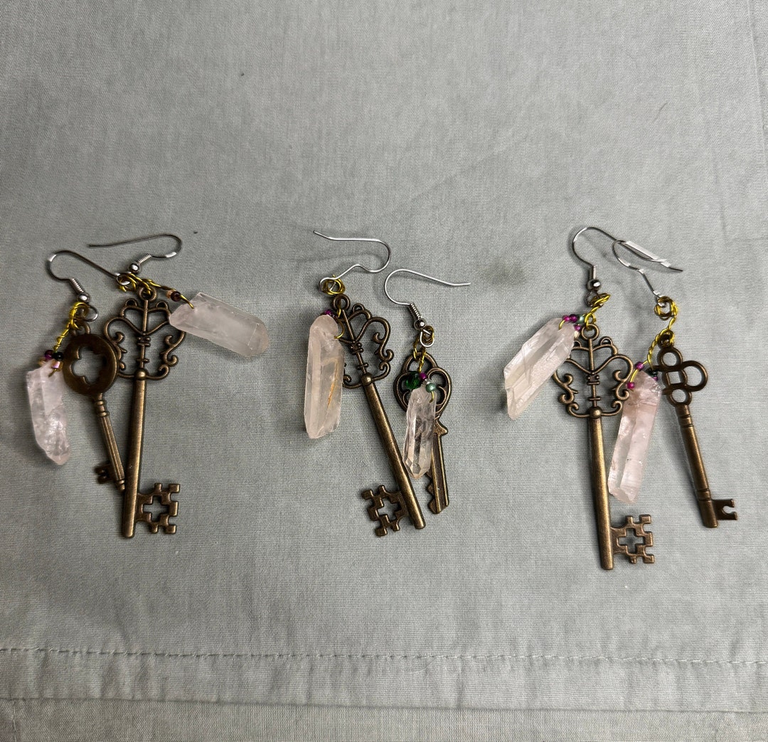 Crystal Skeleton Key Drop Earrings - Etsy