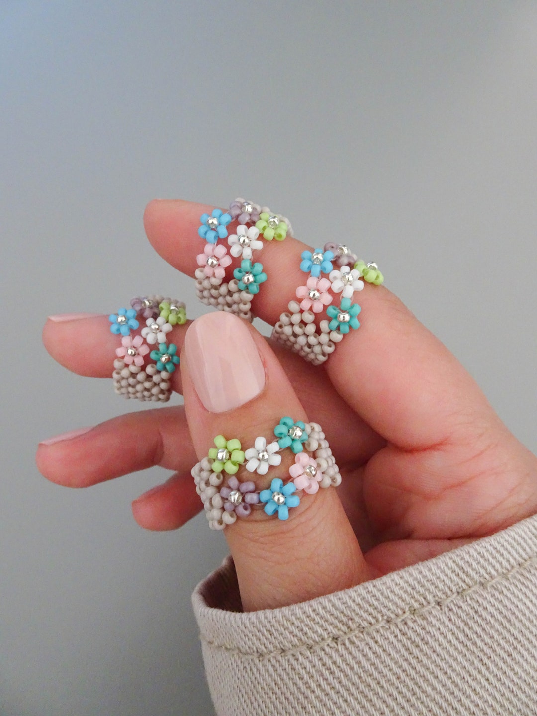 Beaded Flower Rings - Etsy