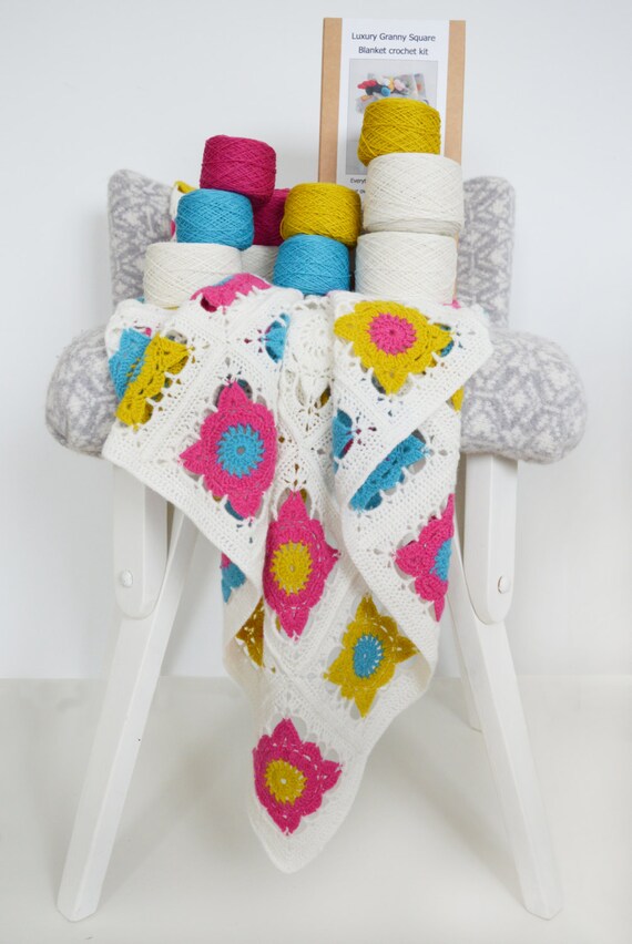 Bright Granny Square Blanket Kit,Crochet Blanket Pattern,Crochet Kit ... Bright Granny Square Blanket Kit,Crochet Blanket Pattern,Crochet Kit ...
