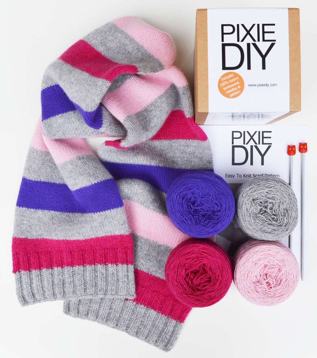 Stripy DIY Scarf Knitting Kit, Gift for Knitter, Knitting Gift, DIY Kit ...