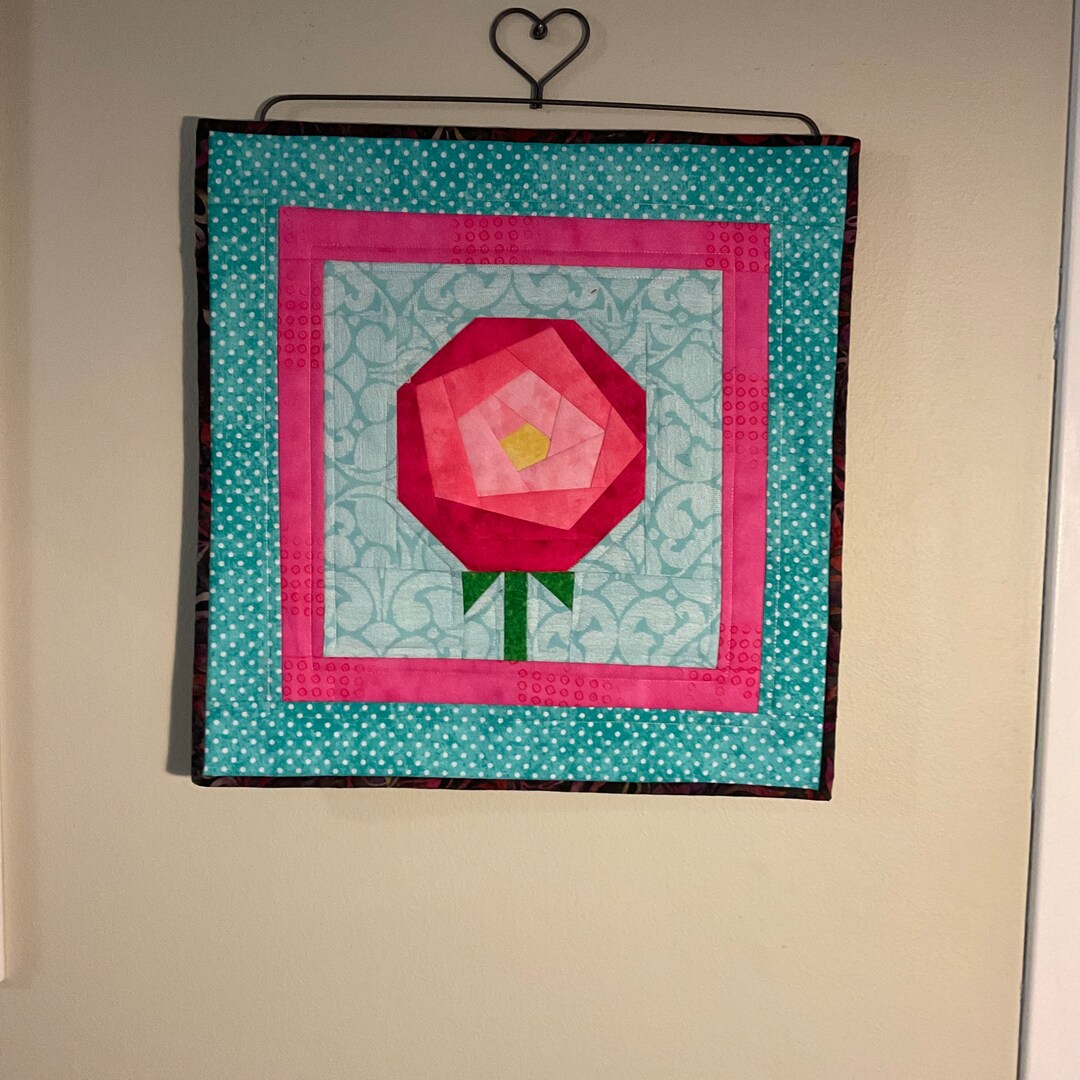 Pink and Aqua Flower Quilted Wall Hanging With Quilt Hanger - Etsy
