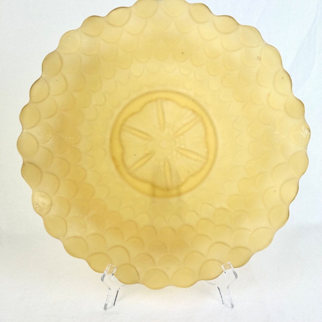 Frosted Bagley Amber Glass Platter | Fish Scale Pattern | Art Deco - Etsy