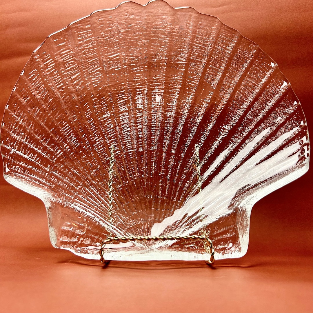 Large Clear Glass Sea Shell Platter - Etsy