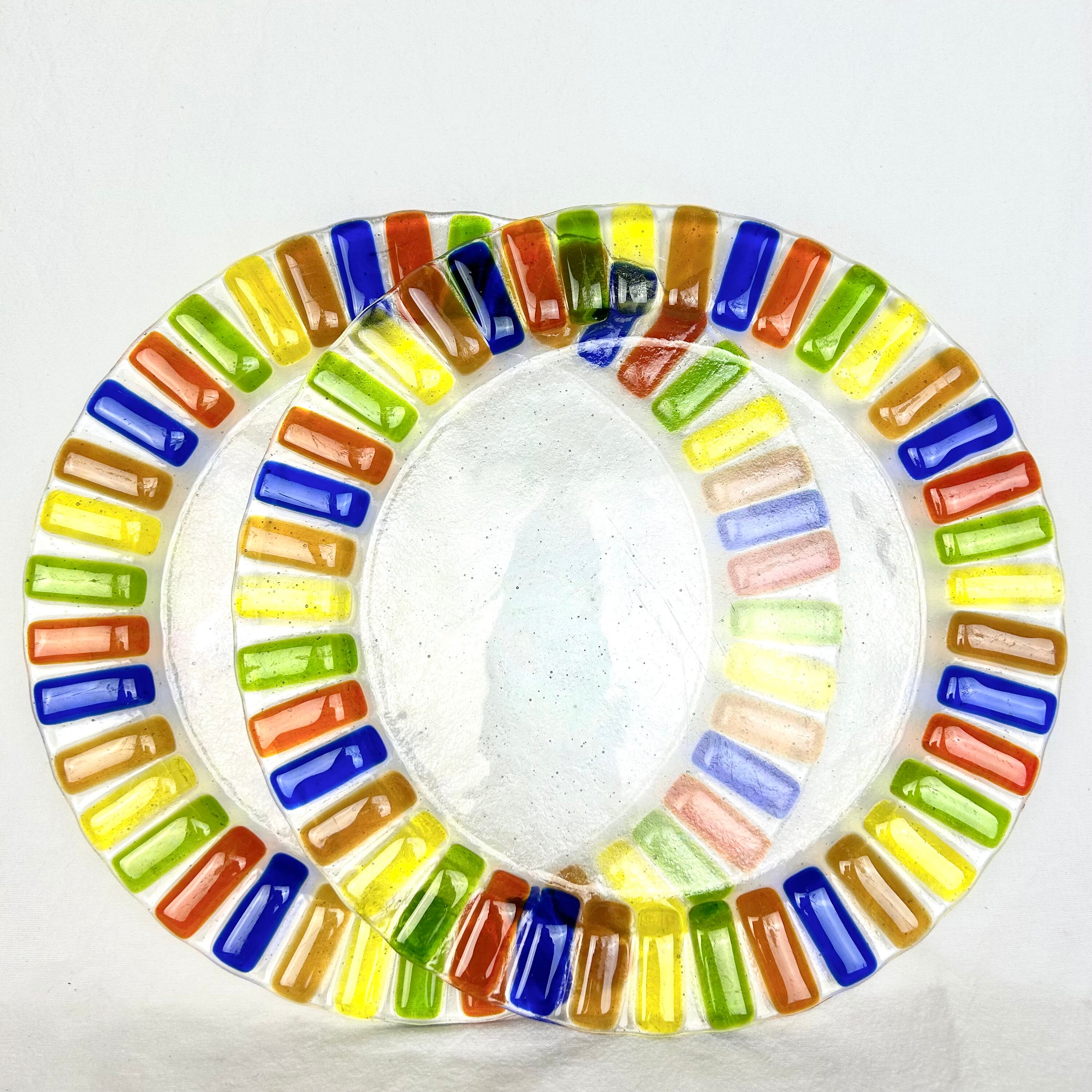 Large Art Glass Plates | Rainbow Plates | Serving Dish - Etsy
