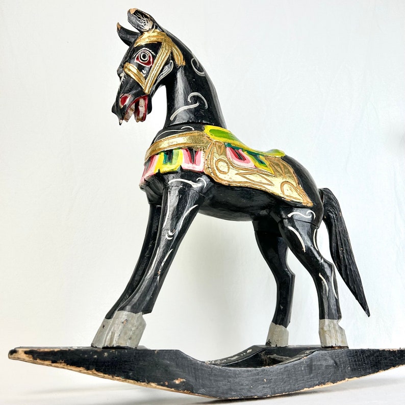 Vintage Folk Art Rocking Horse - Etsy