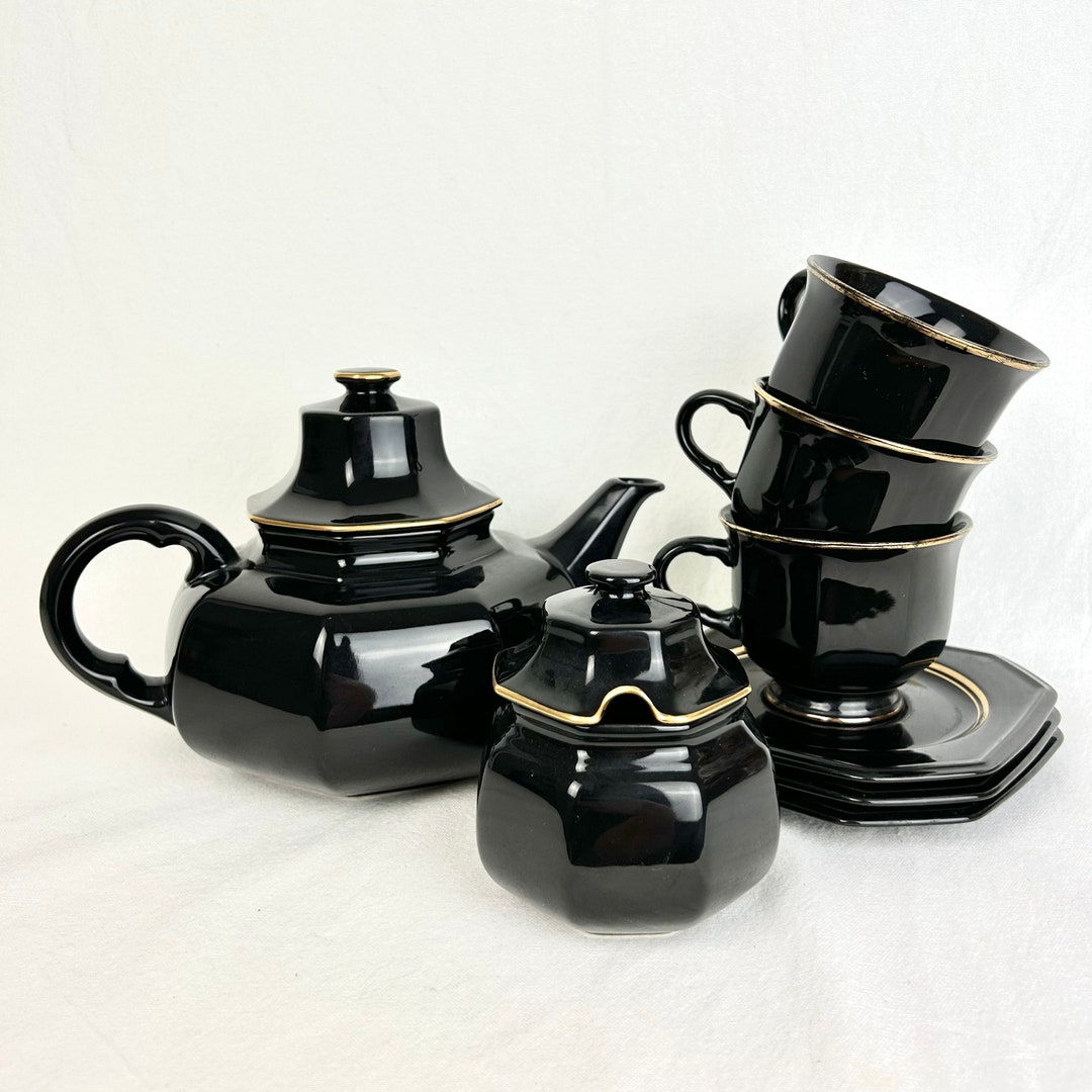 Mikasa Tea Set | Semi Porcelain | Black and Gold - Etsy