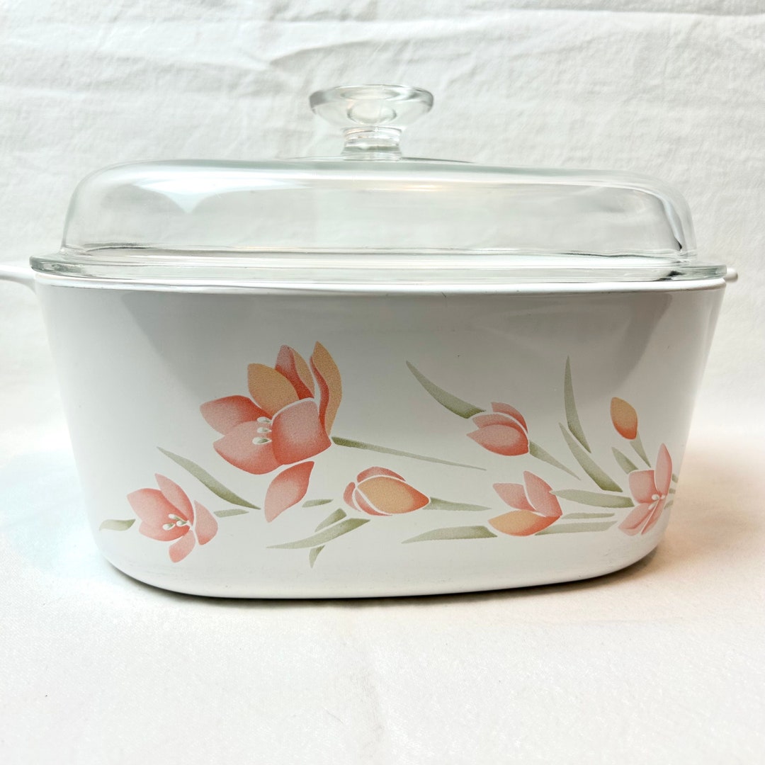 Vintage Corning Ware Peach Floral 5L Casserole Dish With Pyrex Lid - Etsy