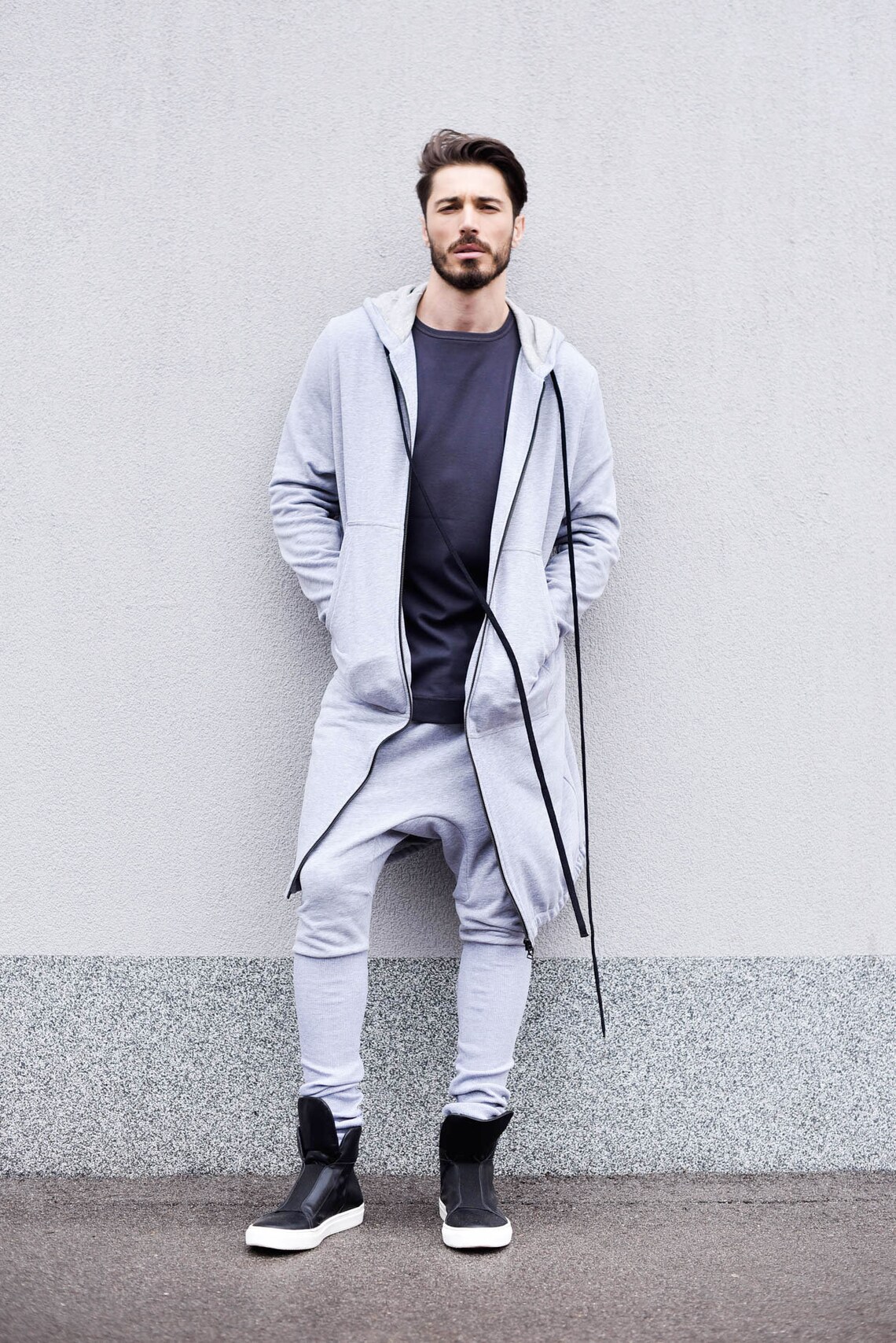 New Extra Long Cotton Hoodie With Thumb Holes and Side Pockets by ...