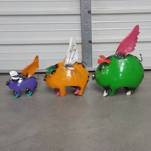 Metal Flying Pigs.flying Pigs.rustic Metal Flying Pigs.garden Decor ...