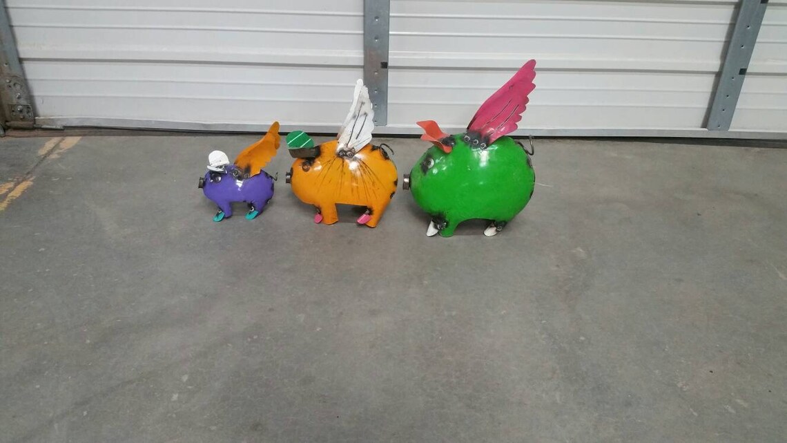 Metal Flying Pigs.flying Pigs.rustic Metal Flying Pigs.garden Decor ...
