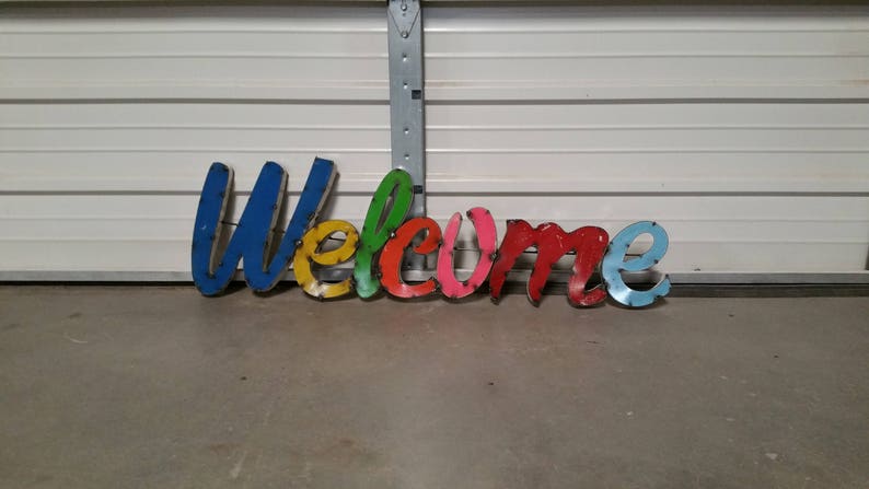 Welcome Sign. Rustic Metal Colorful Welcome Sign Christmas | Etsy