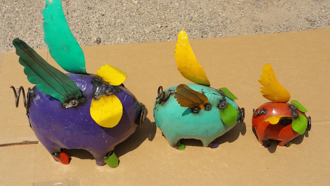 Metal Flying Pigs.flying Pigs.rustic Metal Flying Pigs.garden Decor ...